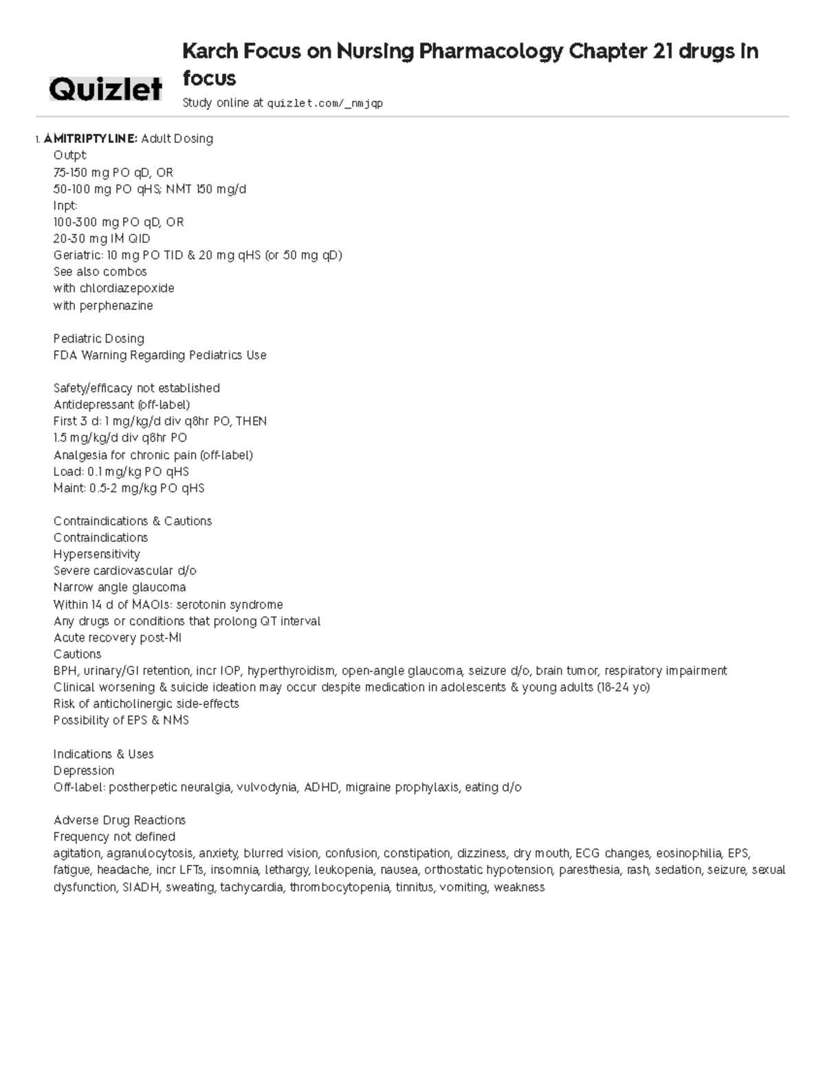 Ch 21 - Lecture notes 21 - 1: Adult Dosing Outpt: 75-150 mg PO qD, OR ...