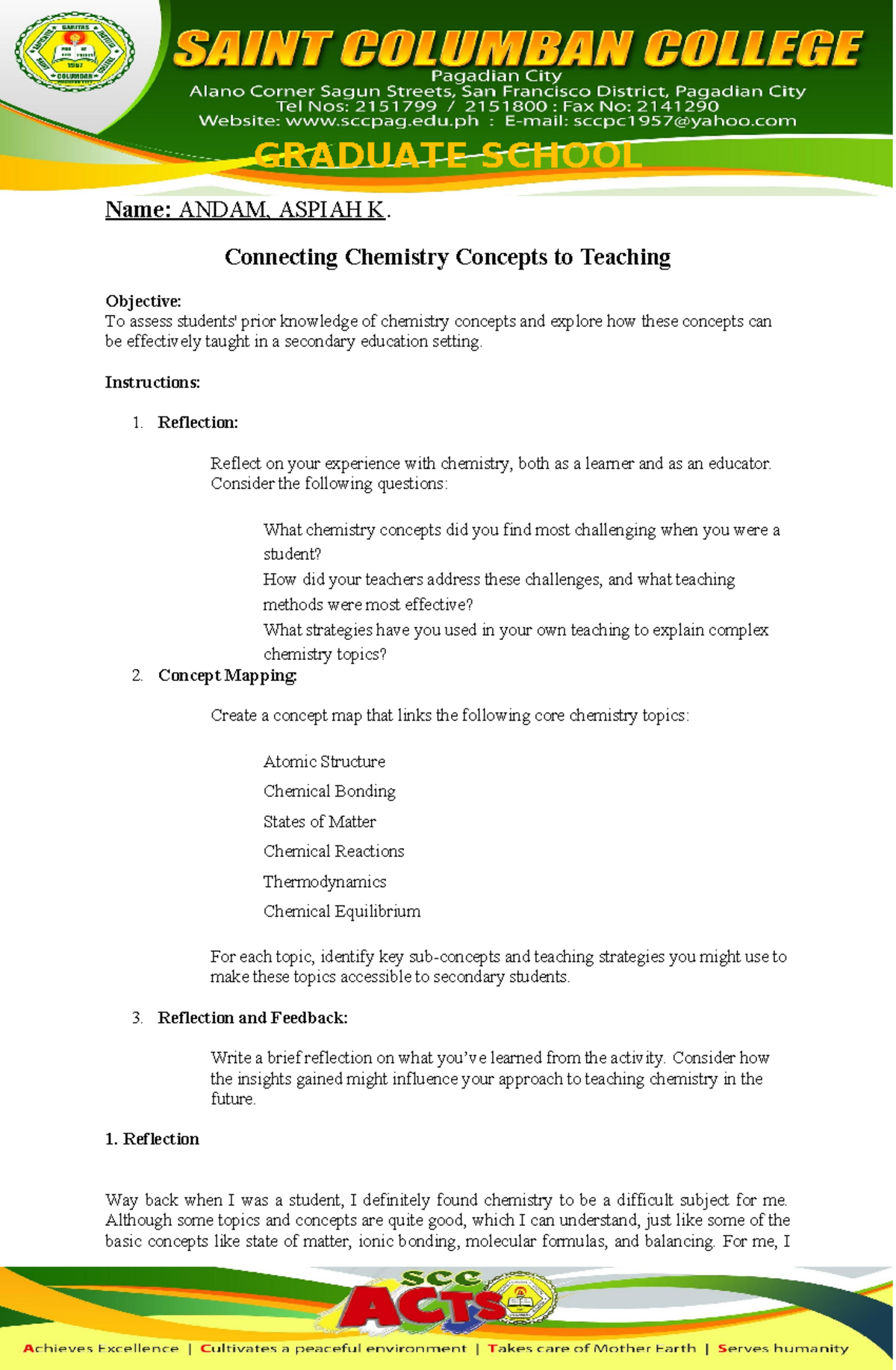 Activity General Chemsitry - Name: ANDAM, ASPIAH K. Connecting ...