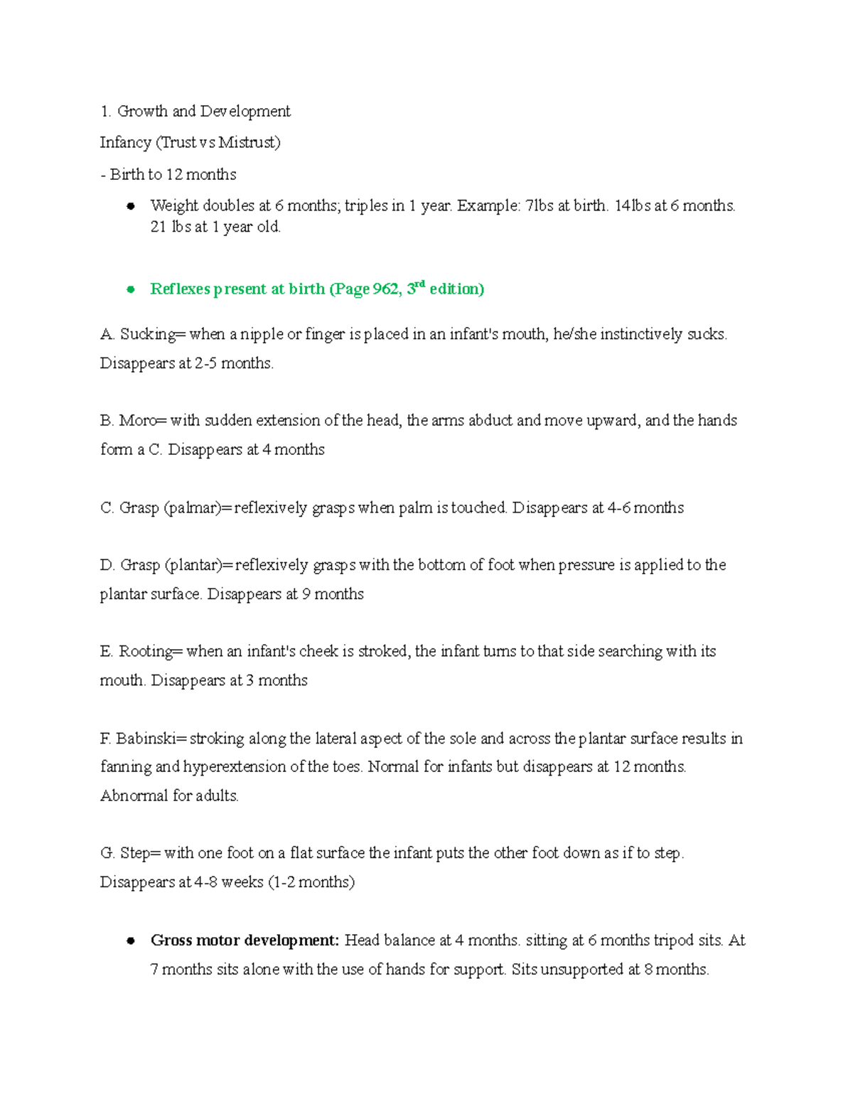 Exam 1 Blueprint Peds - study guide - Growth and Development Infancy ...