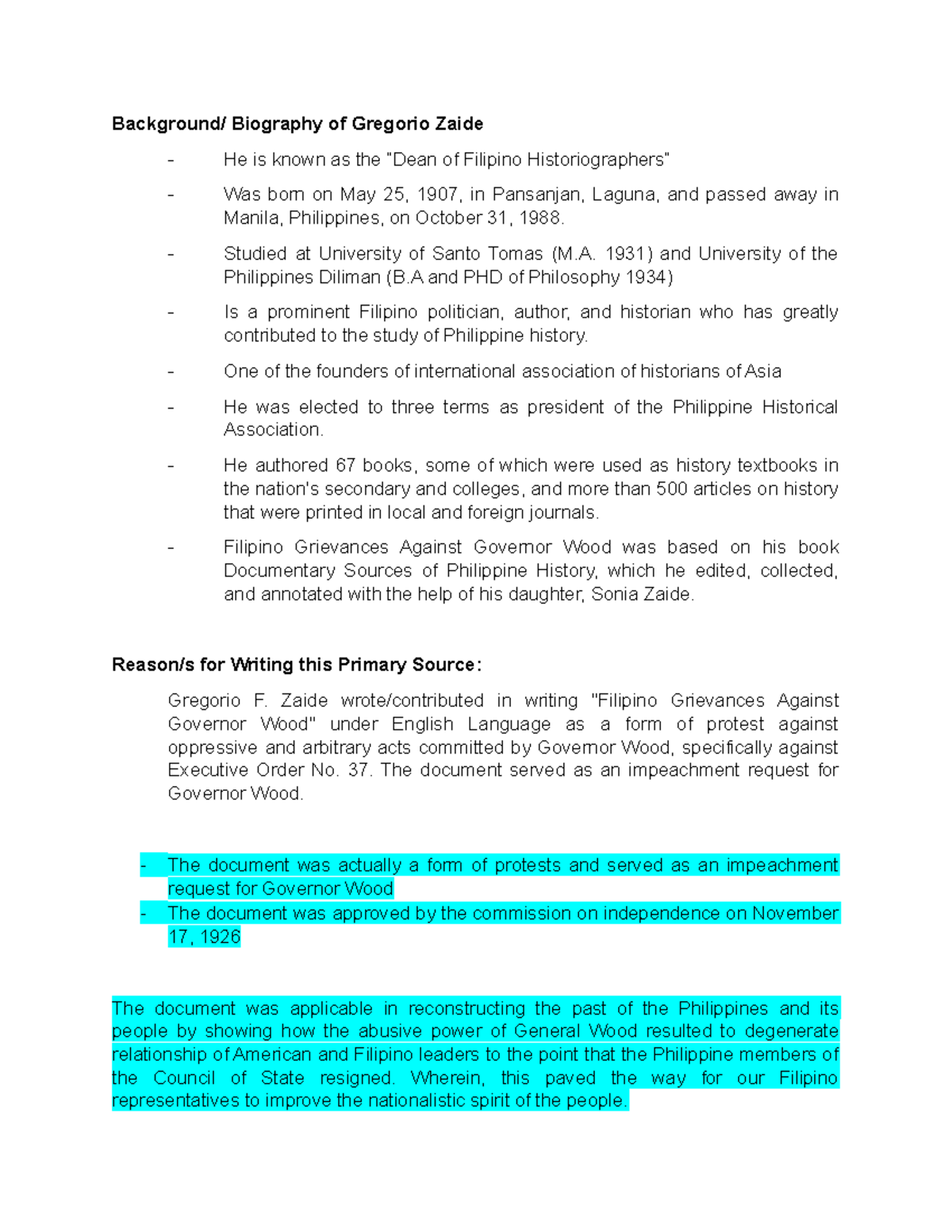 Reaphis- Report - Background/ Biography of Gregorio Zaide He is known ...