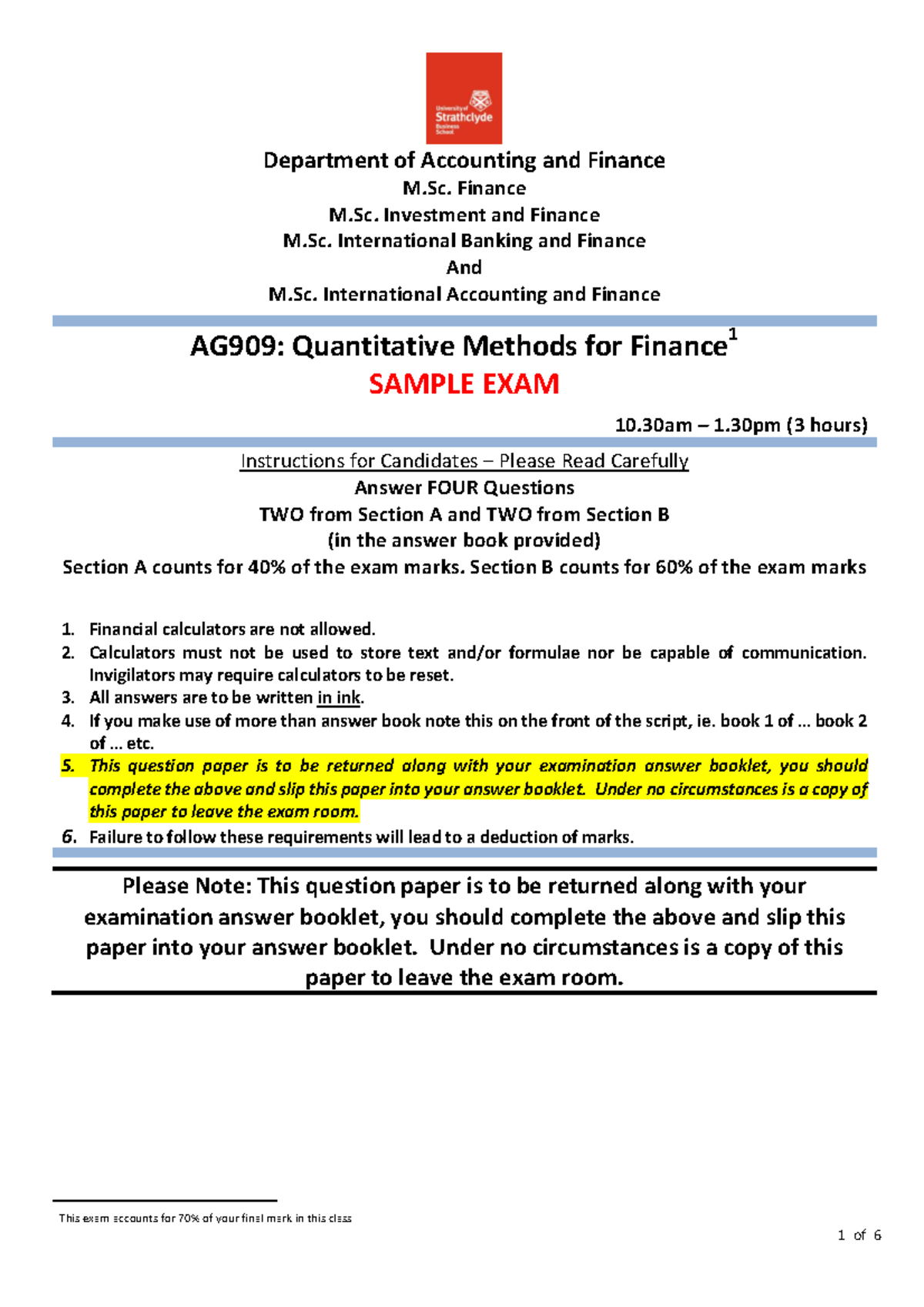 Sample/practice exam 2019 - Department of Accounting and Finance M ...