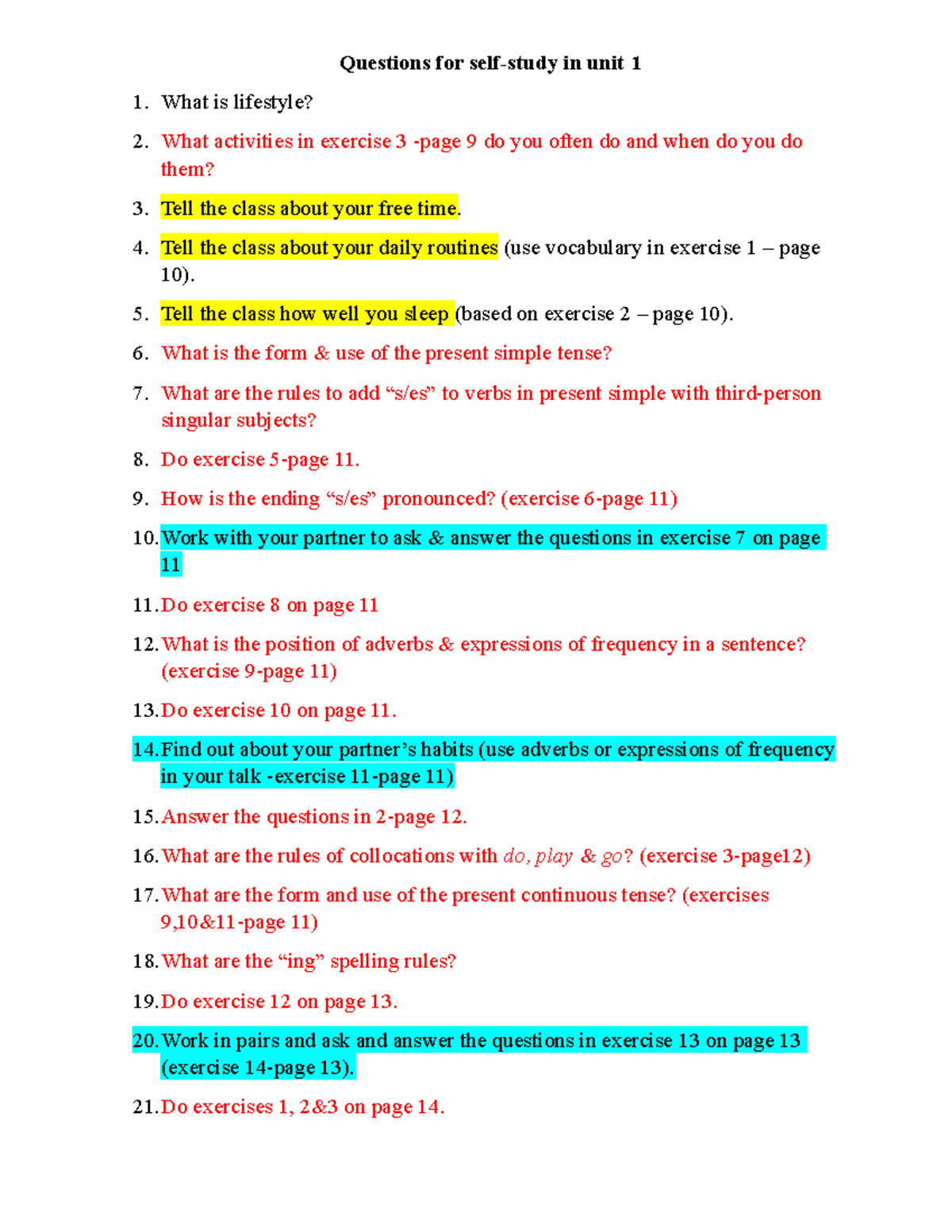 Questions for self-study - students - Questions for self-study in unit ...