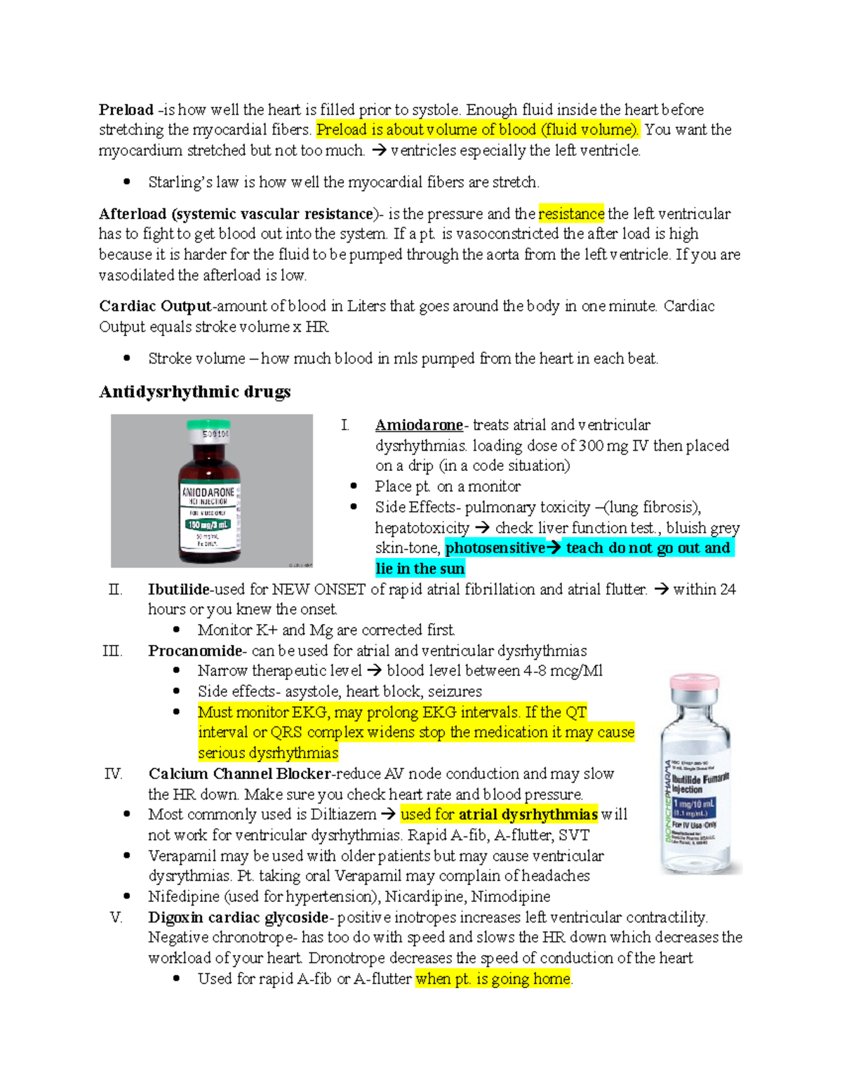 Cardiac meds - study guide - Preload - is how well the heart is filled ...