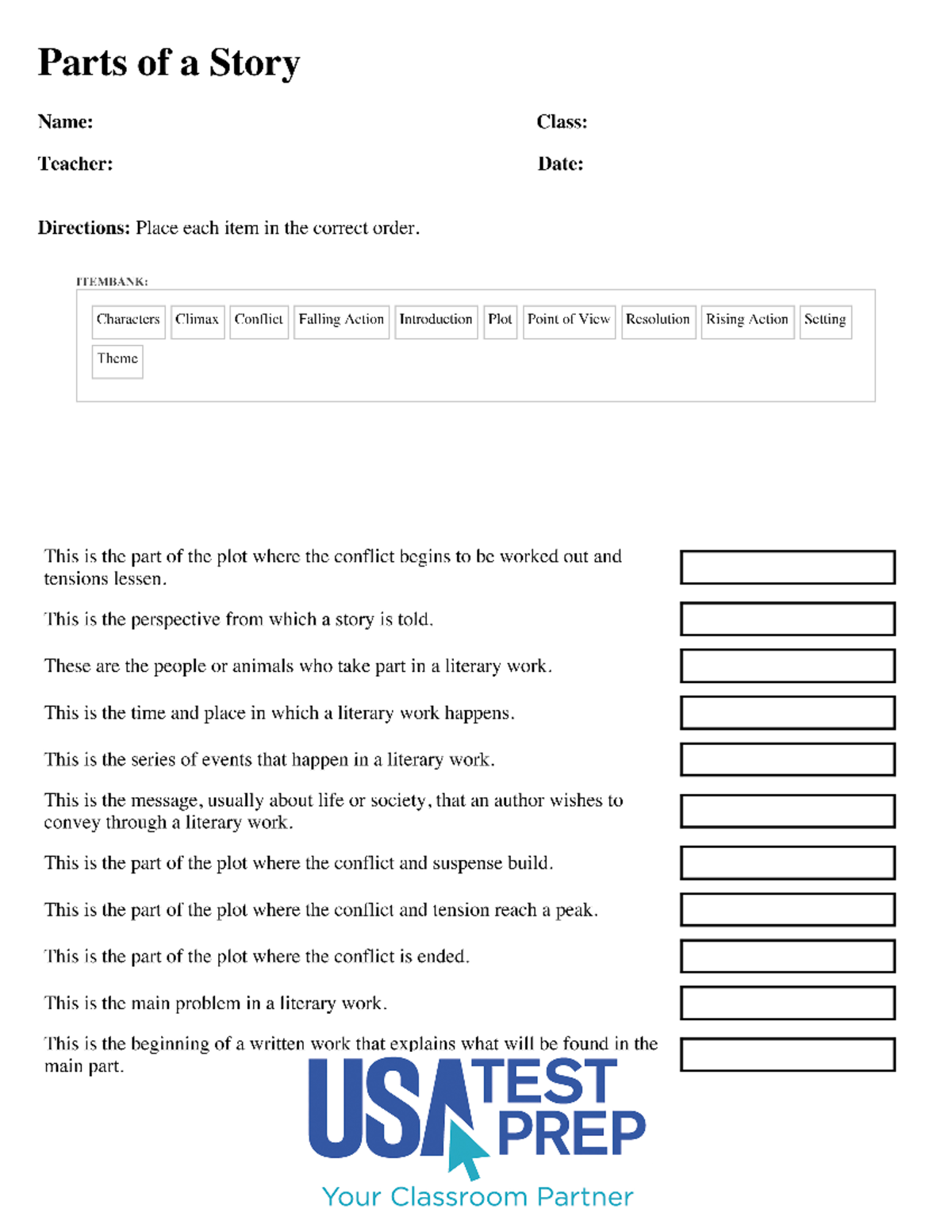 Short Story Worksheet Parts of a Short Story - Studocu