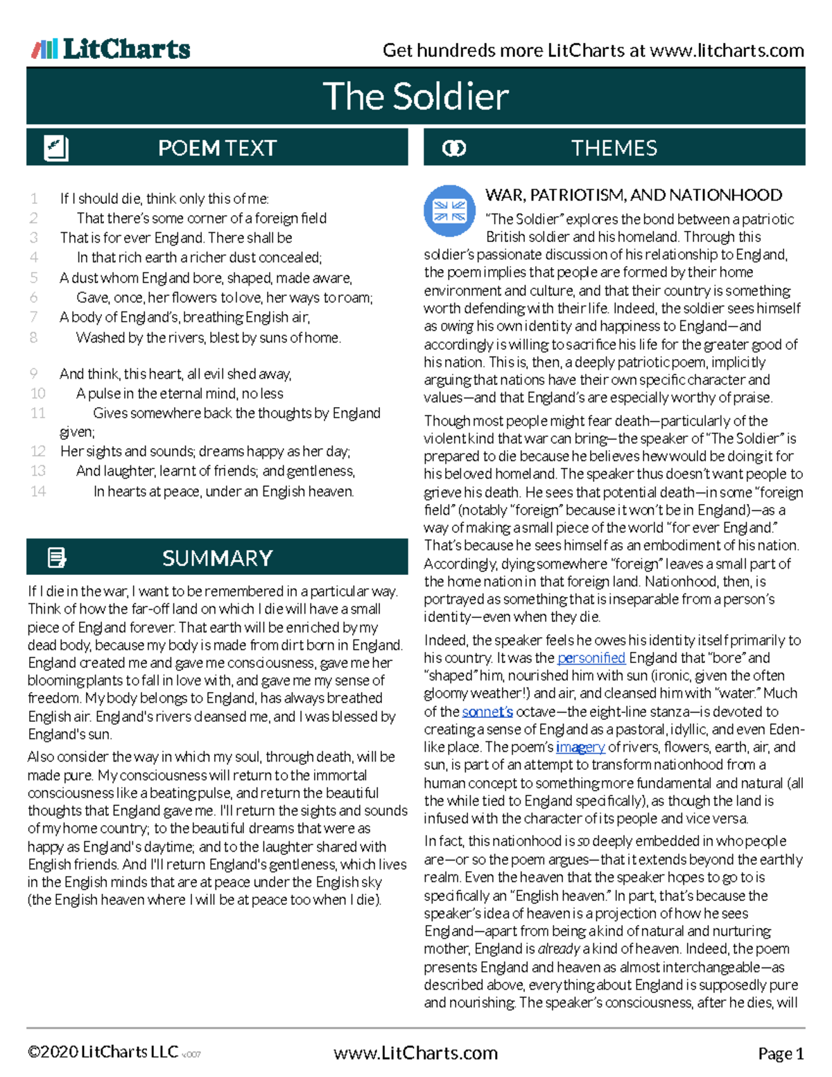 Lit Charts-the-soldier - The Soldier If I die in the war, I want to be ...