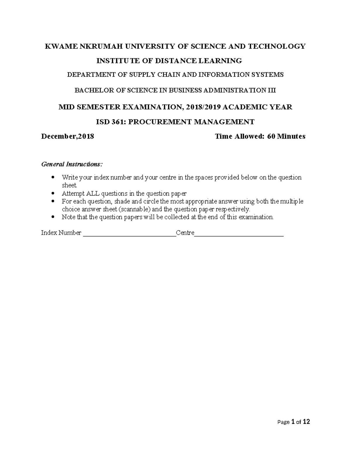 ISD 361 Pasco - project management - KWAME NKRUMAH UNIVERSITY OF SCIENCE AND TECHNOLOGY ...