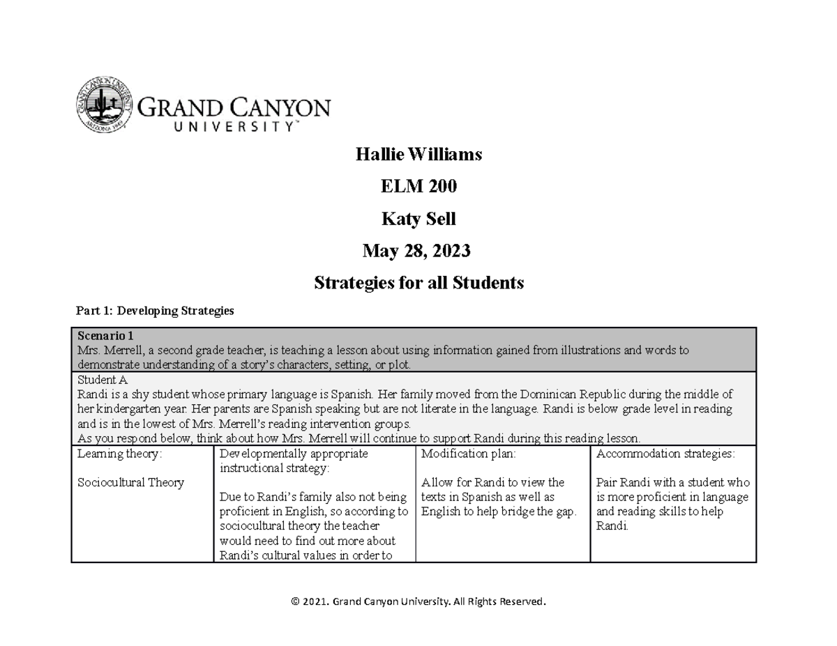 ELM-200-T6-BM-Strategies for All Students - Hallie Williams ELM 200 Katy Sell May 28, 2023 - Studocu