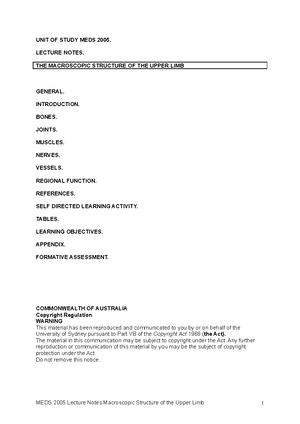 Meds 2005 practical class notes anat cns copy - UNIT OF STUDY MEDS 2005 ...