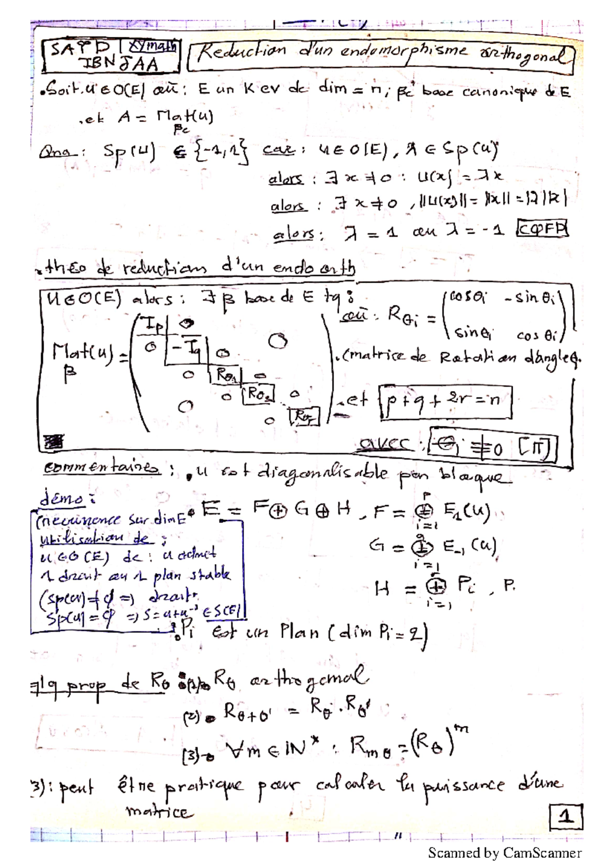 Reduction D'UN Endomorphisme Orthogonal - Mathématiques - Studocu