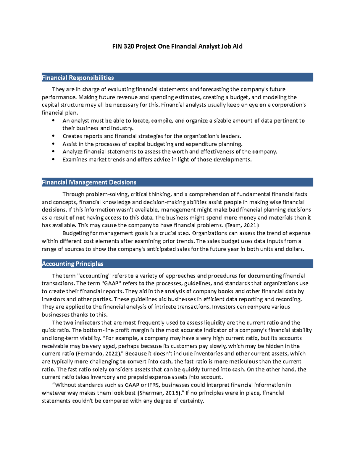 FIN 320 Project One Financial Analyst Job Aid - Making future revenue ...