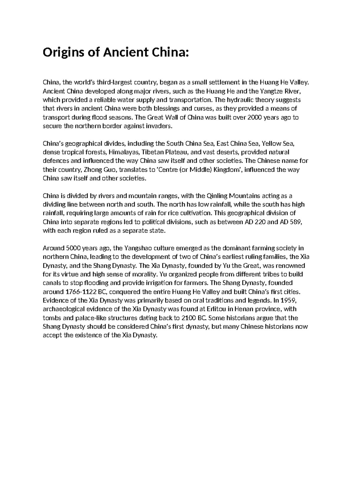 History Study Notes - Origins of Ancient China: China, the world's ...