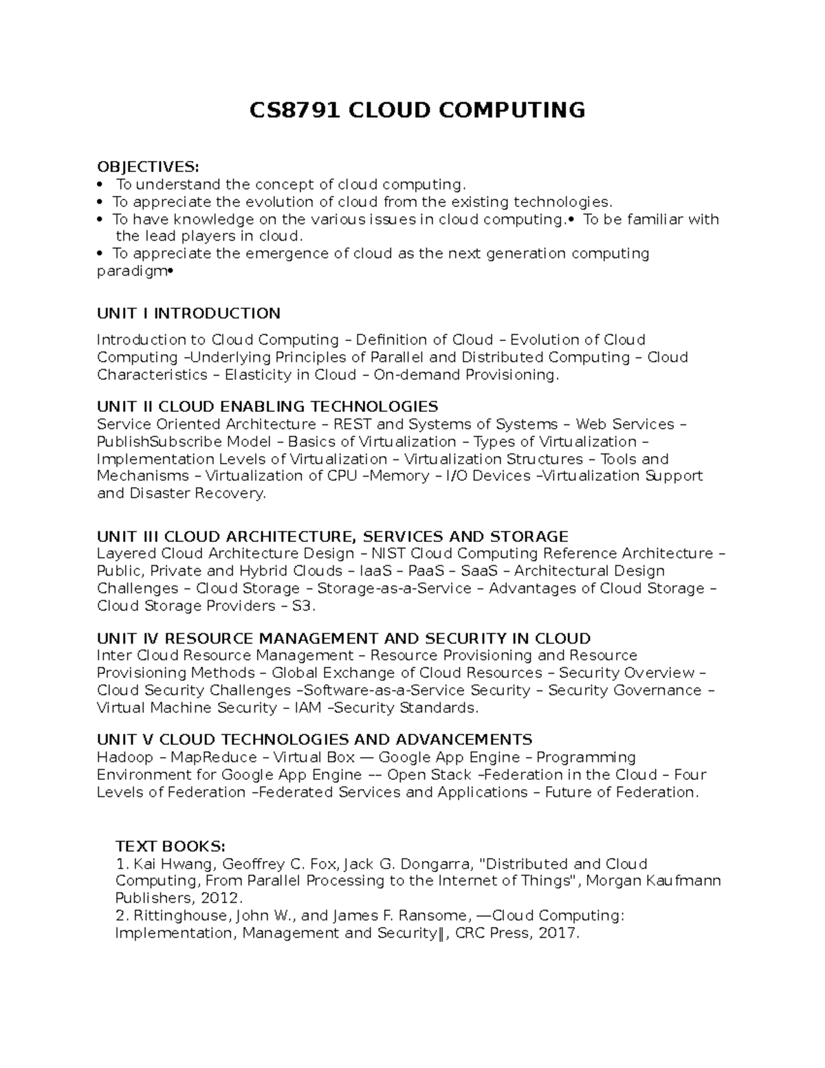 CS8791 Cloud Computing QB - CS8791 CLOUD COMPUTING OBJECTIVES: To understand the concept of ...