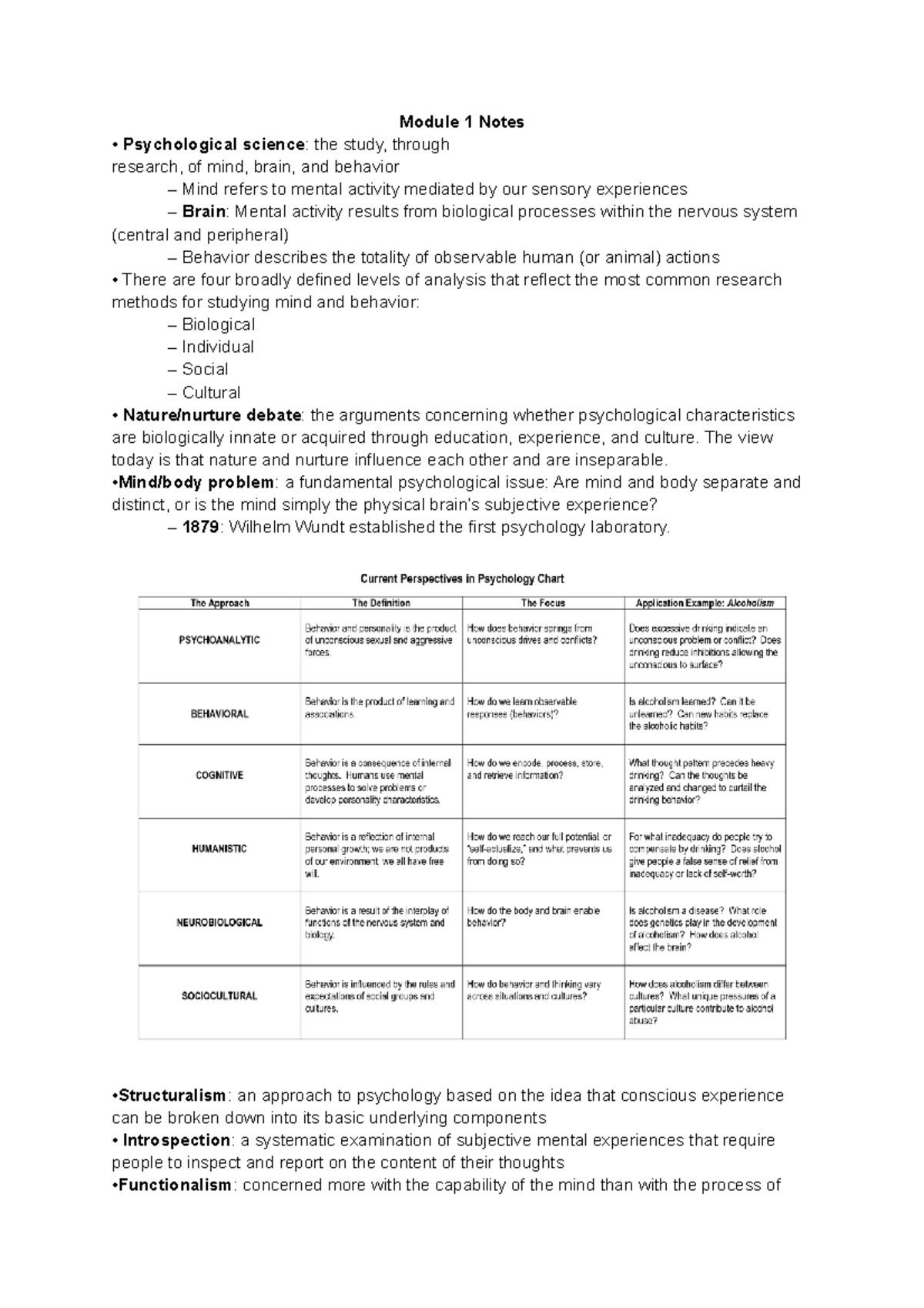 Module 1 Notes - Module 1 Notes Psychological science : the study ...