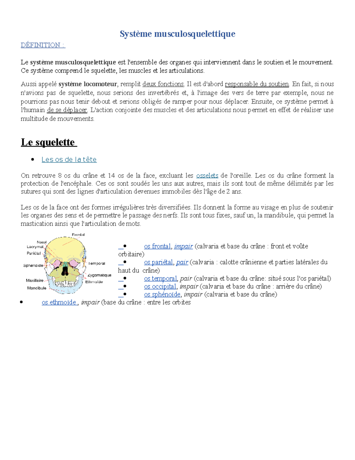 Notes Études - LES SYSTÈMES - Système musculosquelettique ...