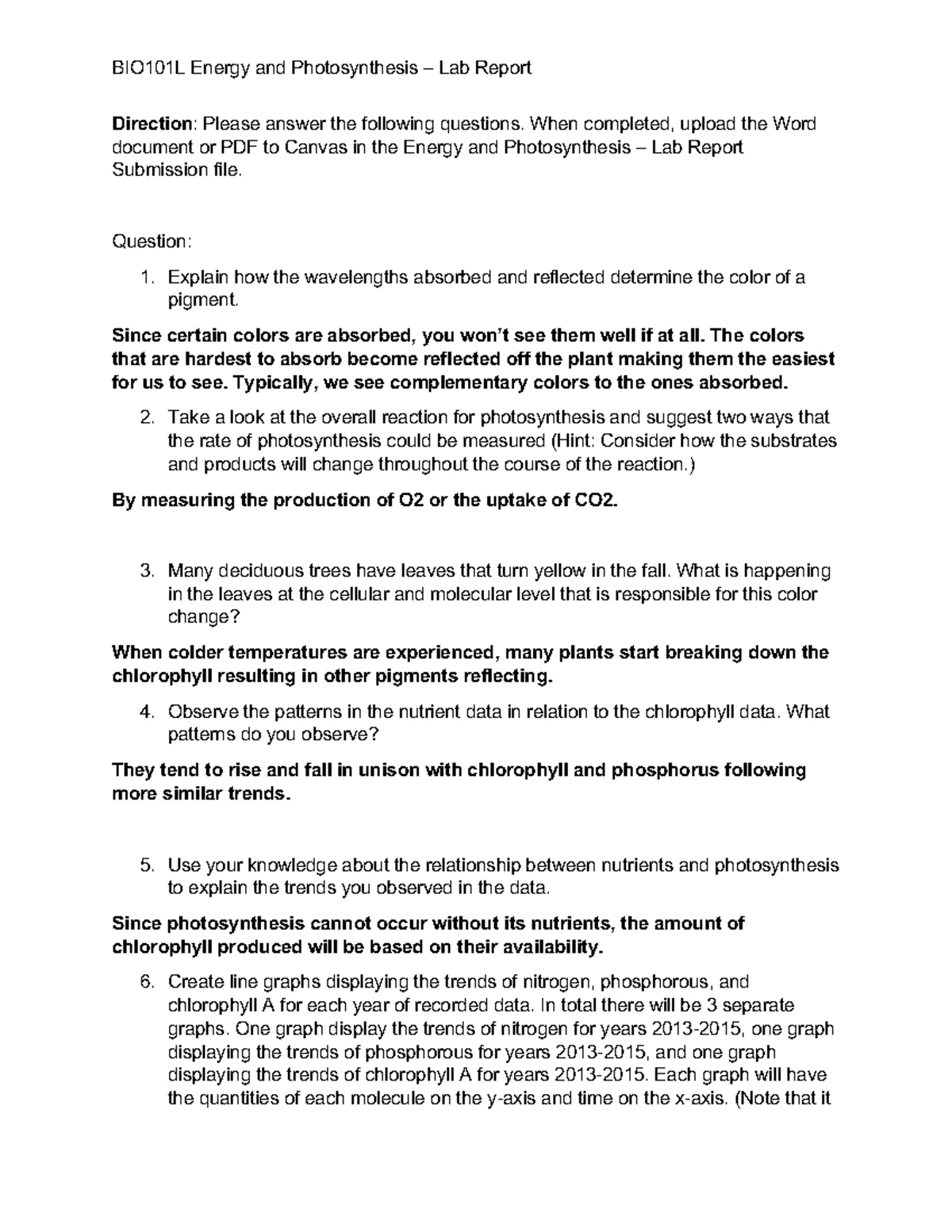 (LAB) Energy and Photosynthesis - Lab Report - BIO101L Energy and ...