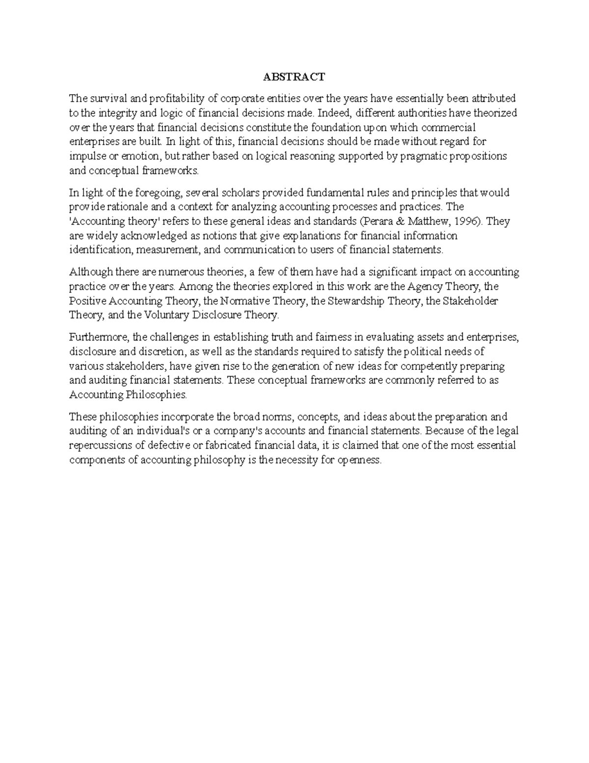 Theories of Accounting and Philosophical perspectives. - ABSTRACT The ...