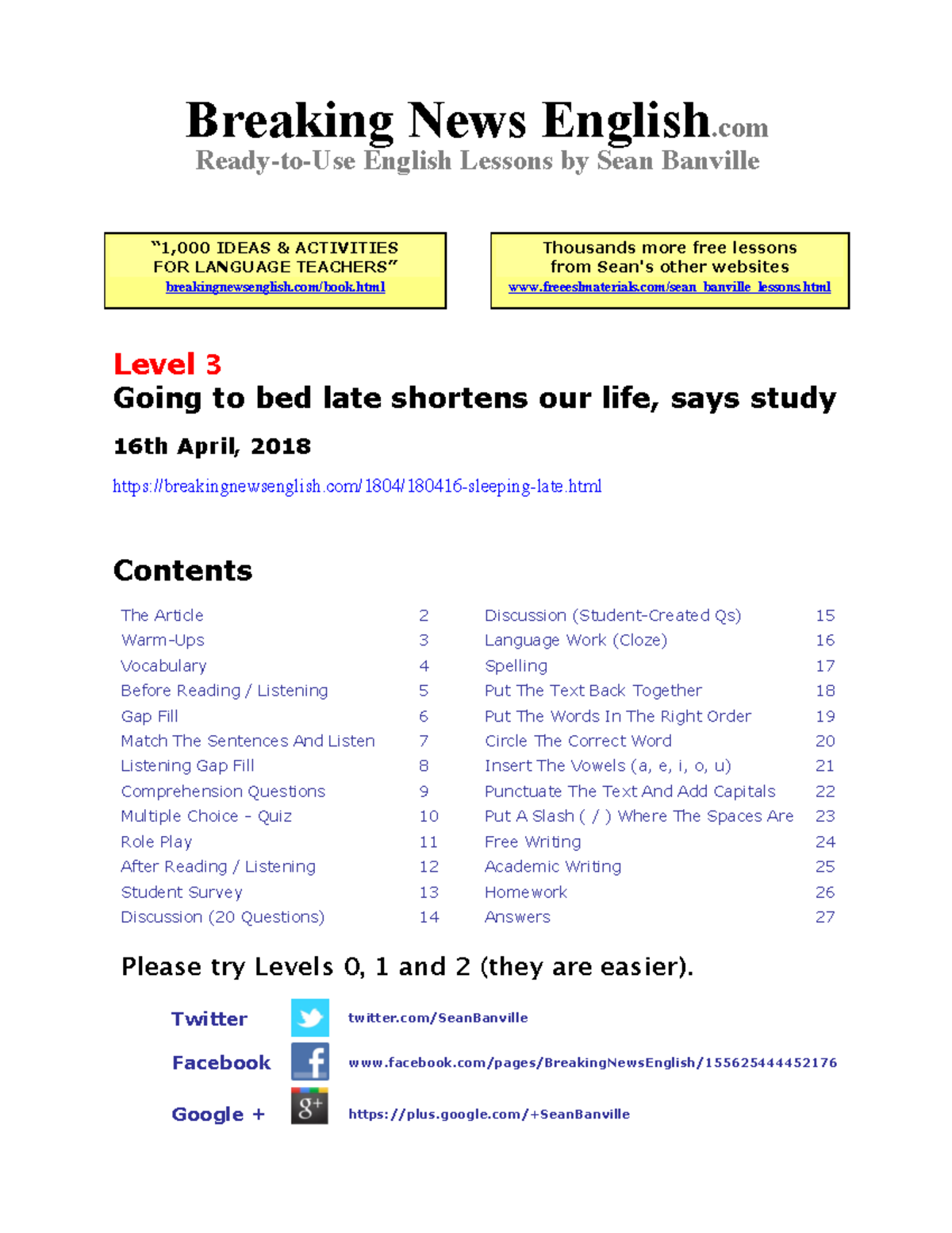 Topic 1 - Breaking News English Ready-to-Use English Lessons by Sean ...