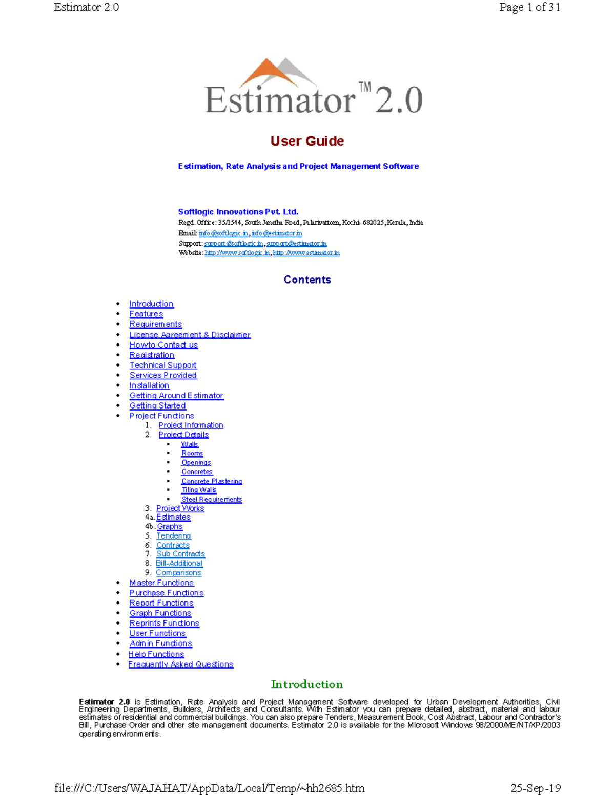 Estimator 2.0 user guide - User Guide Contents · Introduction ...