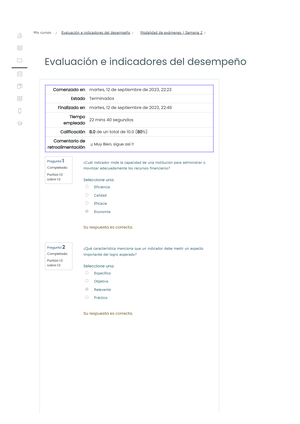Modalidad de exámenes Semana 4 Revisión del intento - Evaluación e indicadores del desempeño ...