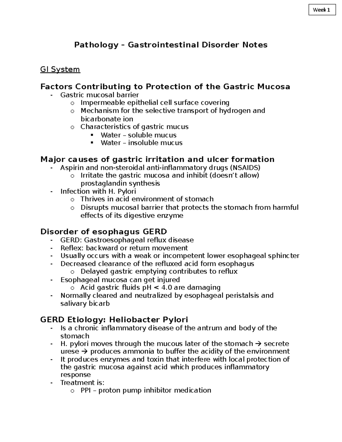 Notes . Test 2 - Gastrointestinal Disorder - Pathology ...