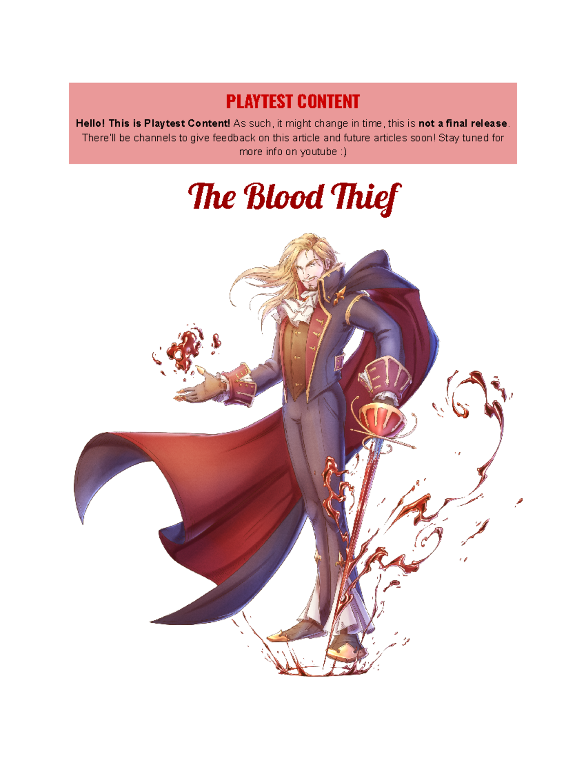 Pointy Hat Blood Thief - Roguish Archetype - PLAYTEST CONTENT Hello ...