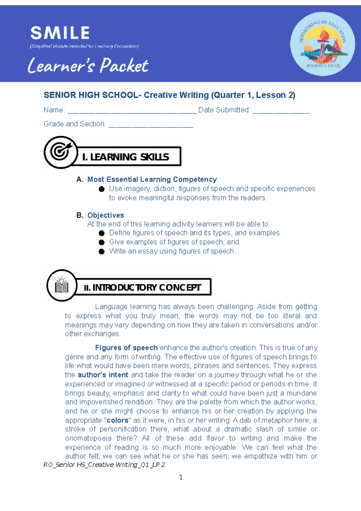 CW-LP2 - Hhh - SENIOR HIGH SCHOOL- Creative Writing (Quarter 1, Lesson ...