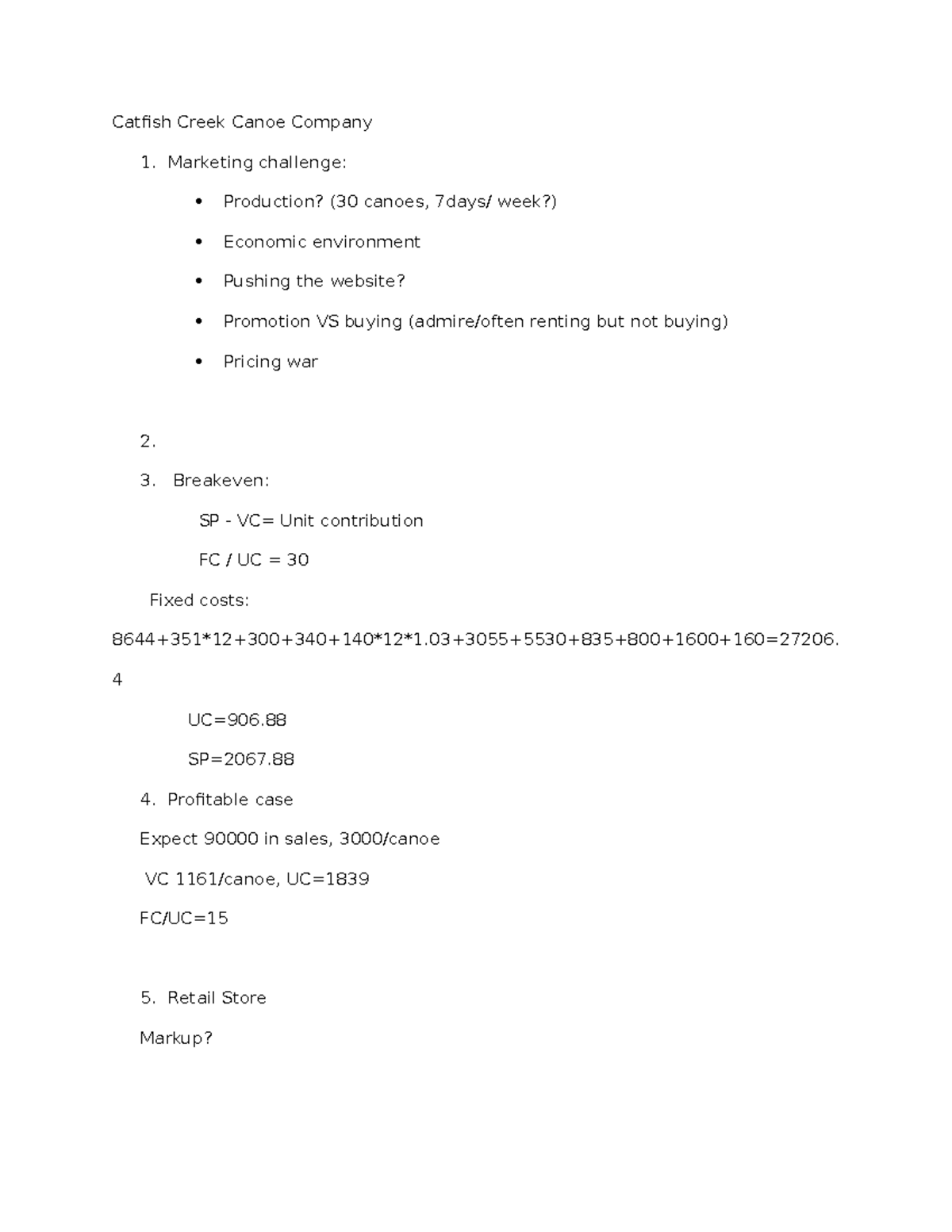 practice case study - Catfish Creek Canoe Company 1. Marketing ...