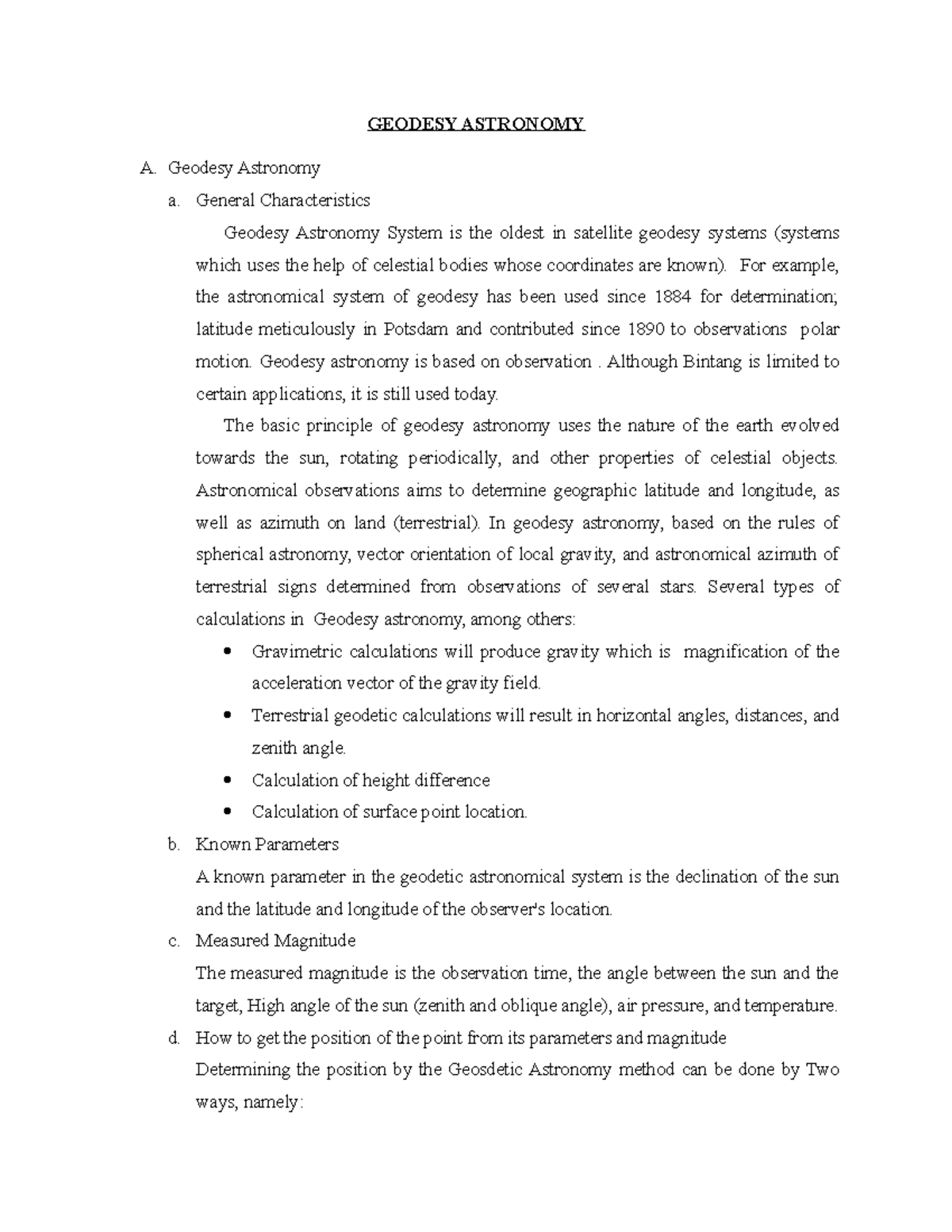 Geodesy Astronomy - GEODESY ASTRONOMY A. Geodesy Astronomy a. General ...