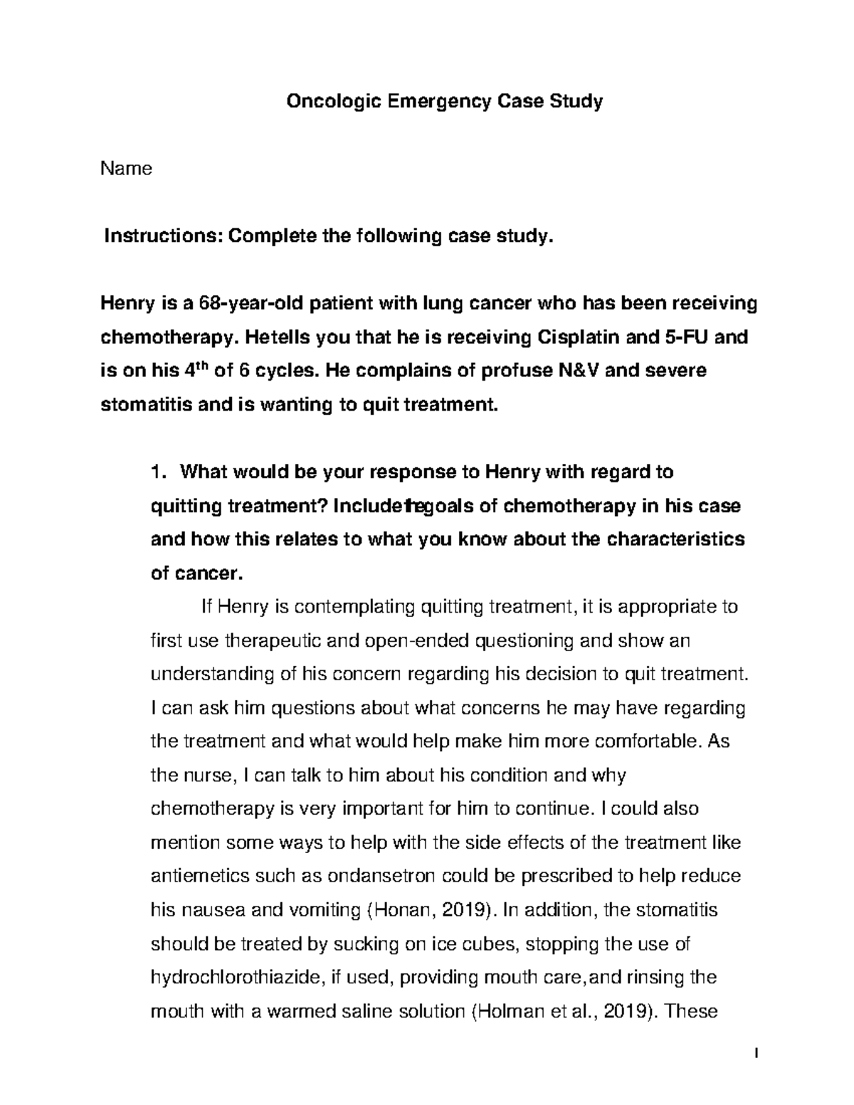 Oncologic Emergency Case Study - Oncologic Emergency Case Study Name ...