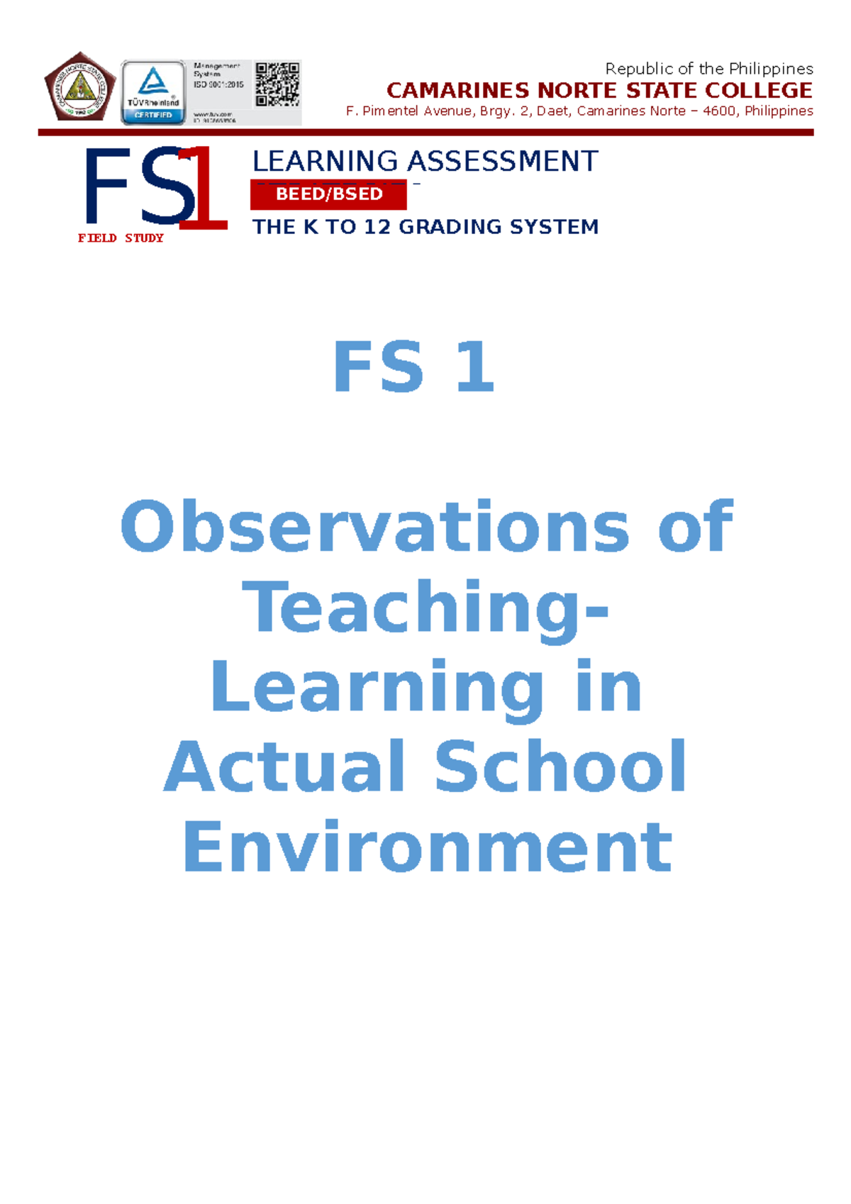 FS 1 Ep 8 - For student reference - CAMARINES NORTE STATE COLLEGE F ...