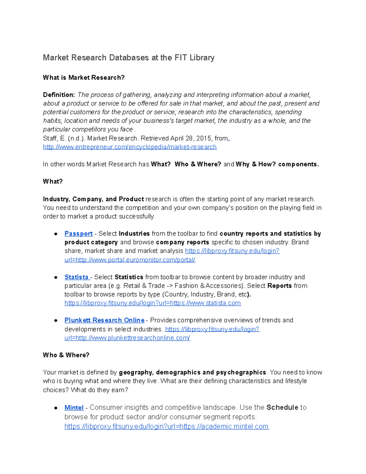 Market Research Databases at the FIT Library - Staff, E. (n.). Market ...