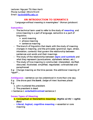 Semantics - Notebook - 17/8/2022 : " ####### Language without meaning is meaningless " ¢ - Studocu