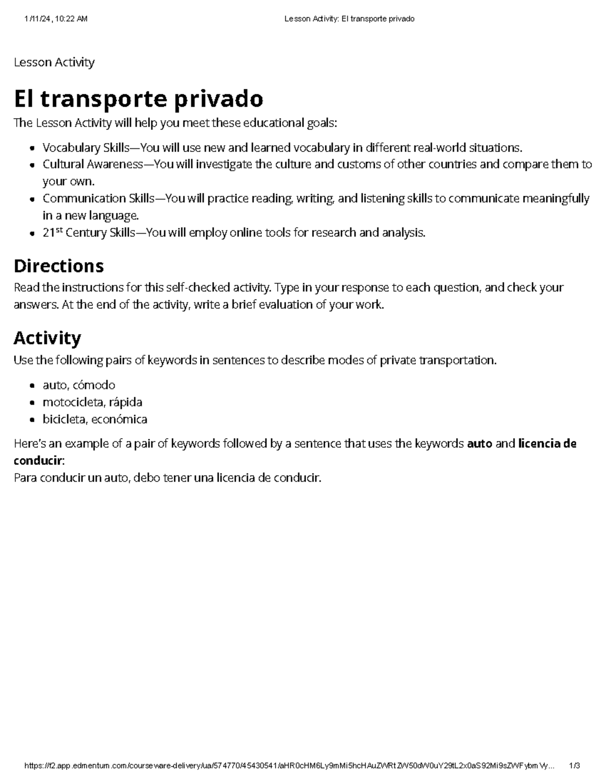 Getting Around Town Tutorial - 1/11/24, 10:22 AM Lesson Activity: El ...