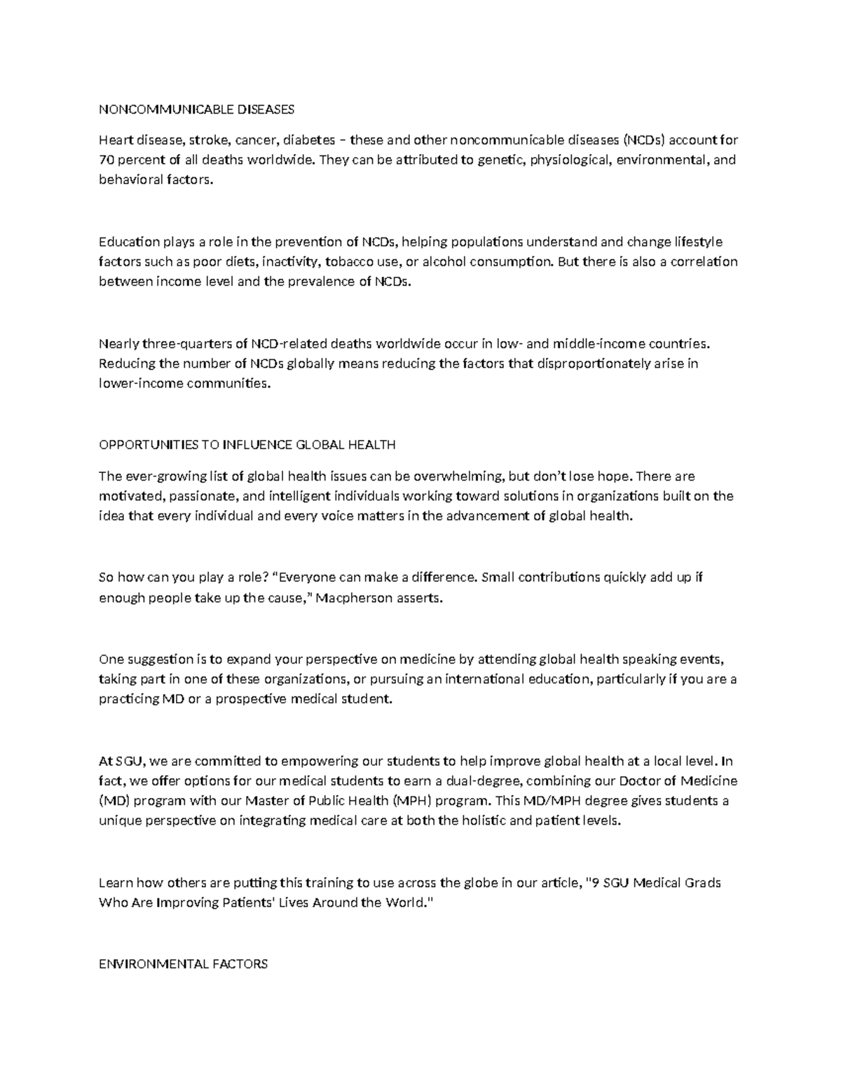 Noncommunicable Diseases - They can be attributed to genetic ...