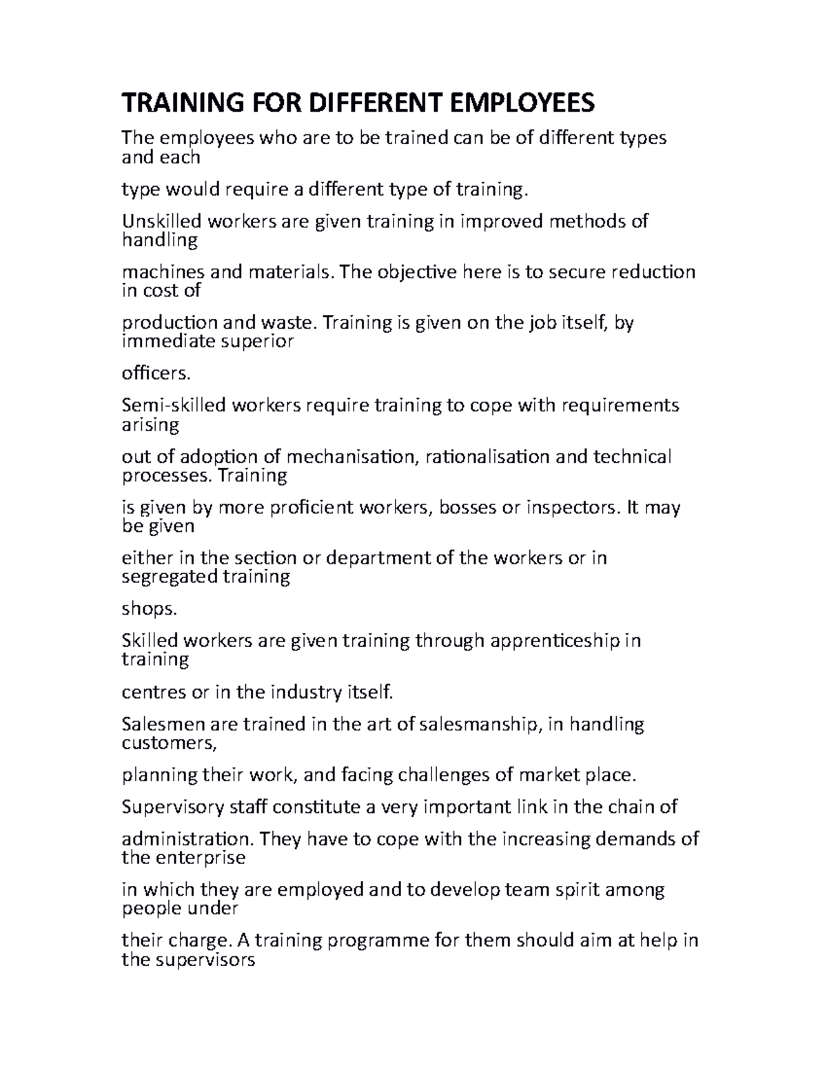 Training FOR Different Employees - TRAINING FOR DIFFERENT EMPLOYEES The ...