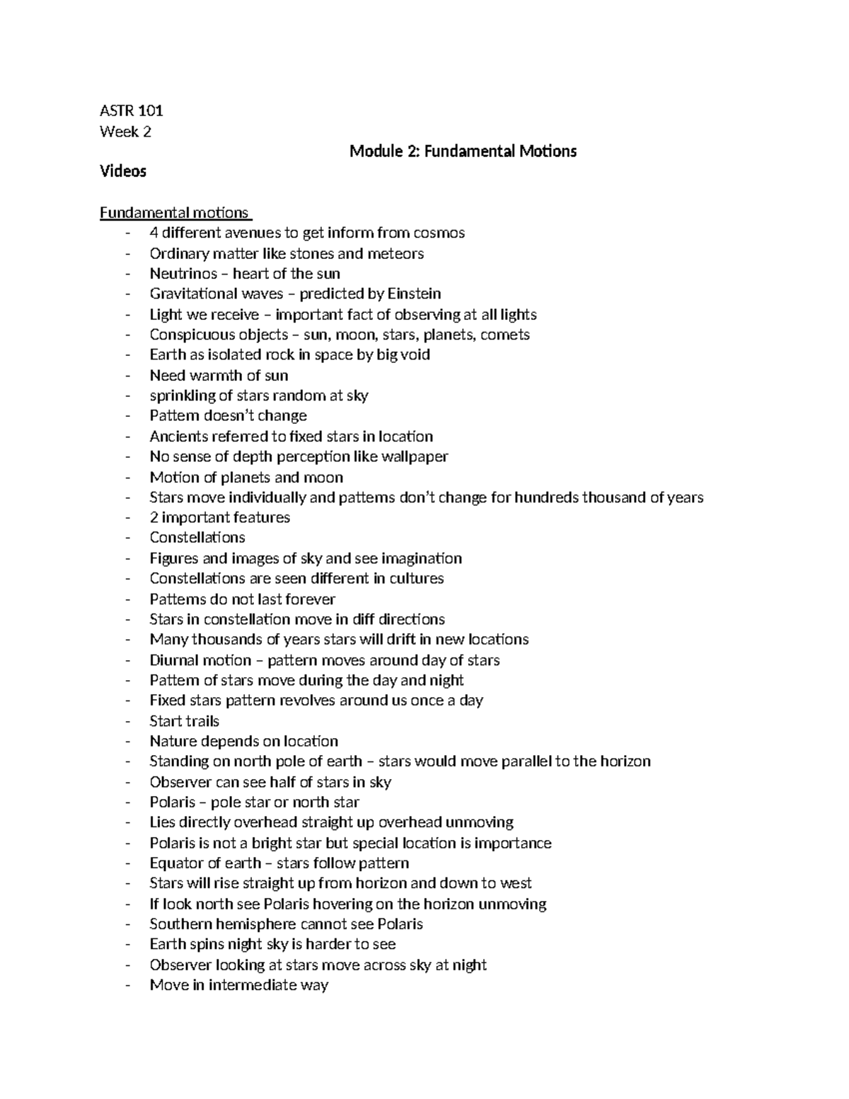 Week 2 - Week 2 lecture notes - ASTR 101 Week 2 Module 2: Fundamental ...