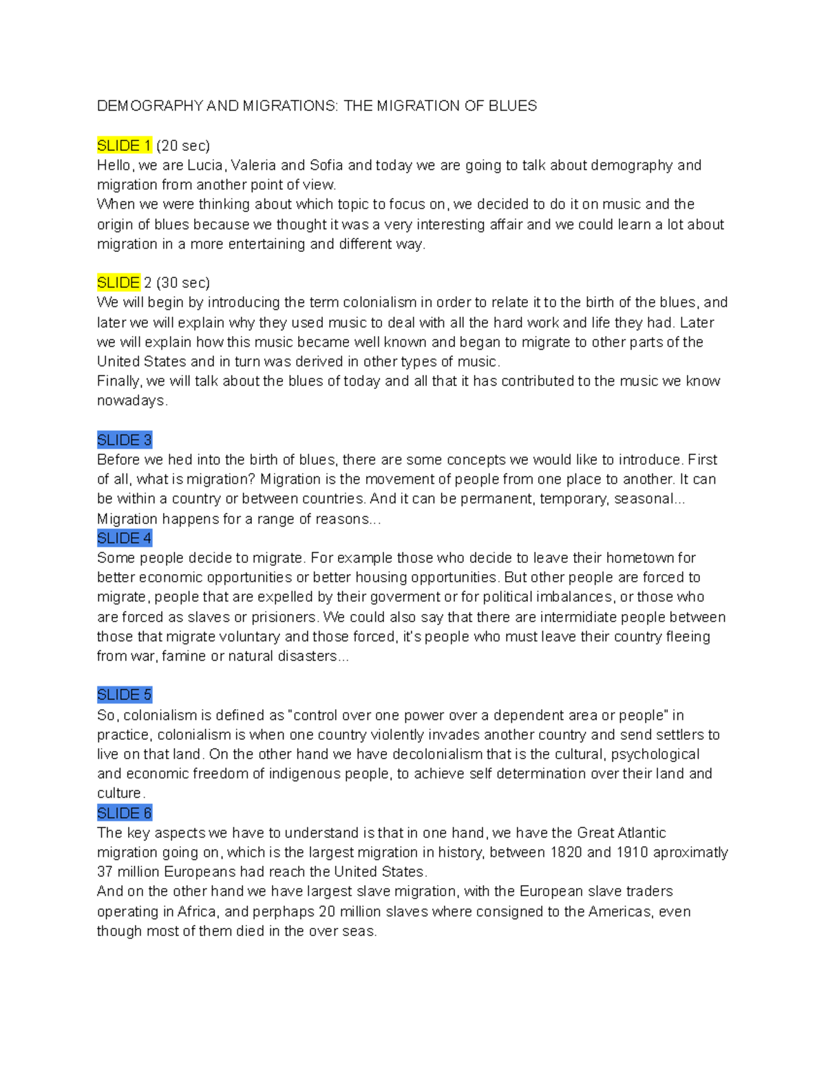 Guión Presentación - Guion - DEMOGRAPHY AND MIGRATIONS: THE MIGRATION ...