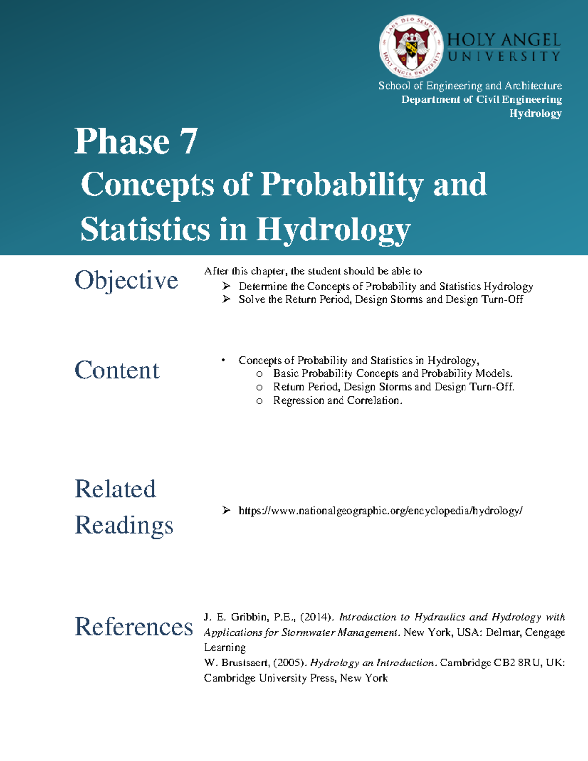 Hydrology- Module 3- Phase 7 - Objective After this chapter, the student should be able to - Studocu