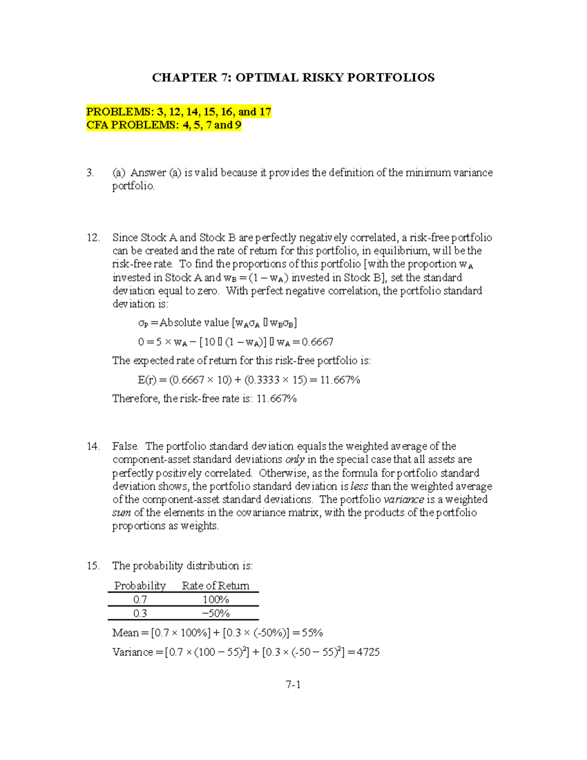 Chapter 7 end-of-chapter exercises - CHAPTER 7: OPTIMAL RISKY ...