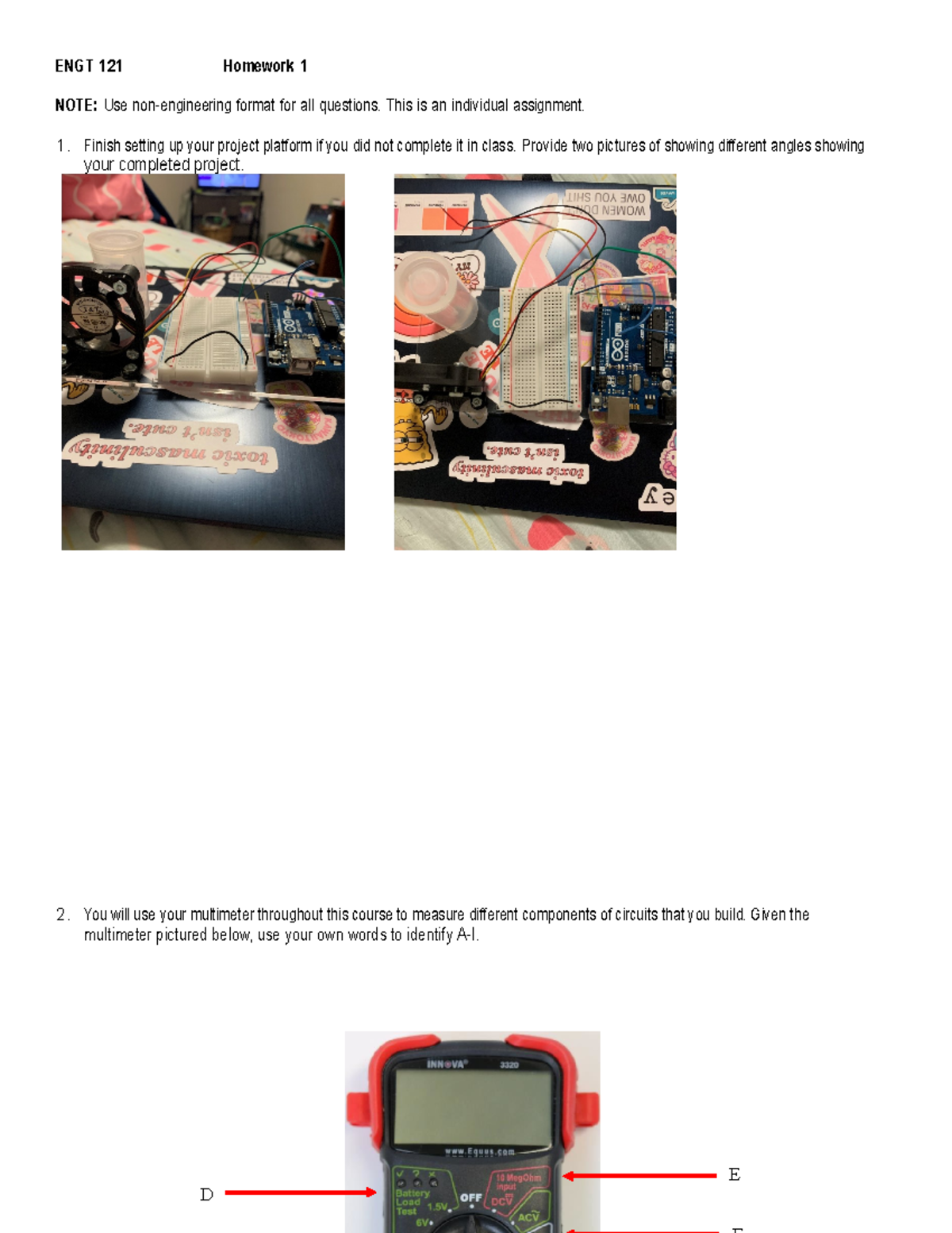 Homework 1 ENGT 121- unfinished - E D ENGT 121 Homework 1 NOTE: Use non ...