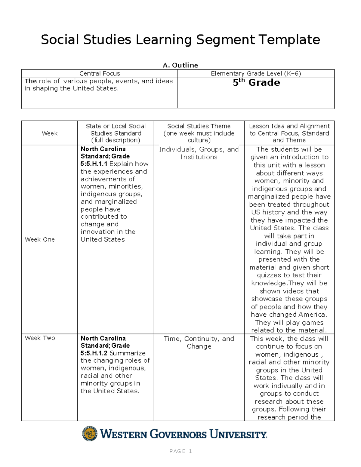C104 - c104 - Social Studies Learning Segment Template A. Outline ...