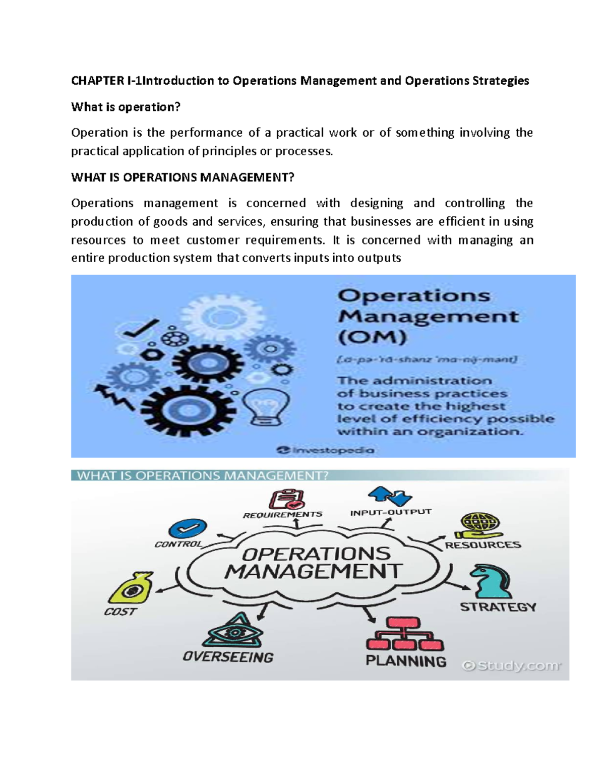 Chapter 1 - Operational Management - CHAPTER I-1Introduction to ...