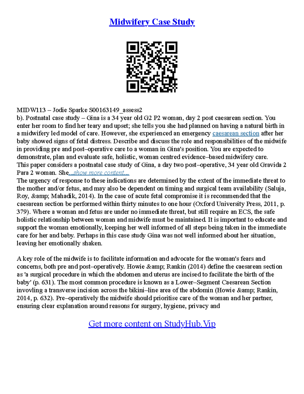 Catw Essay Samples - Midwifery Case Study MIDW113 – Jodie Sparke ...