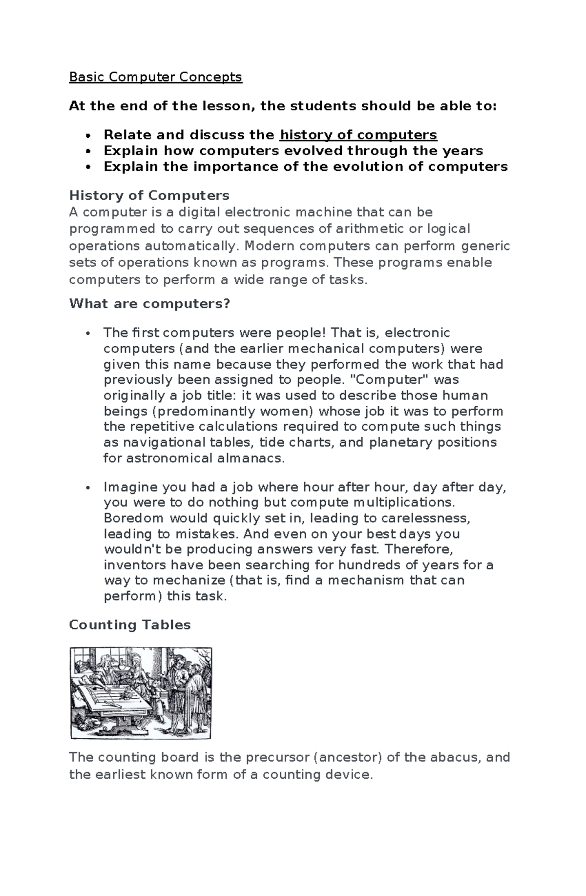 Module-1 - Module - Basic Computer Concepts At the end of the lesson ...