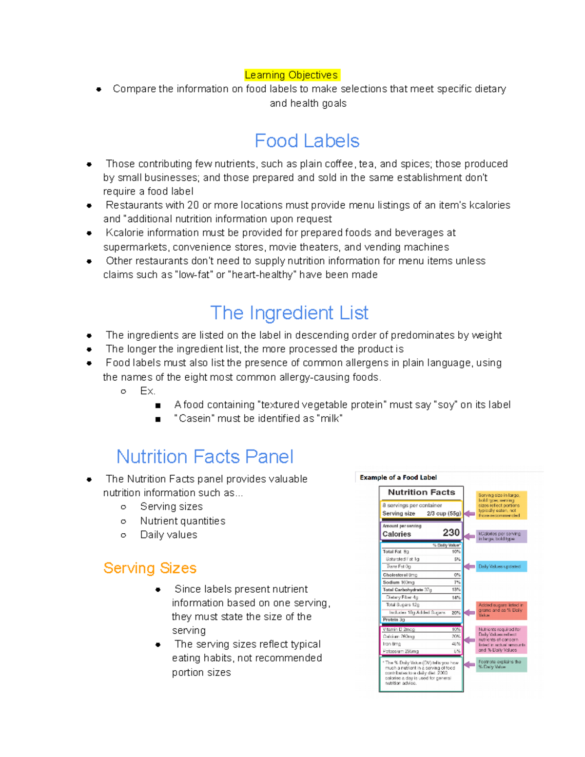 2.3 Food Labels - Professor Scripta BSHN 1200 class. Chapter 2 section ...