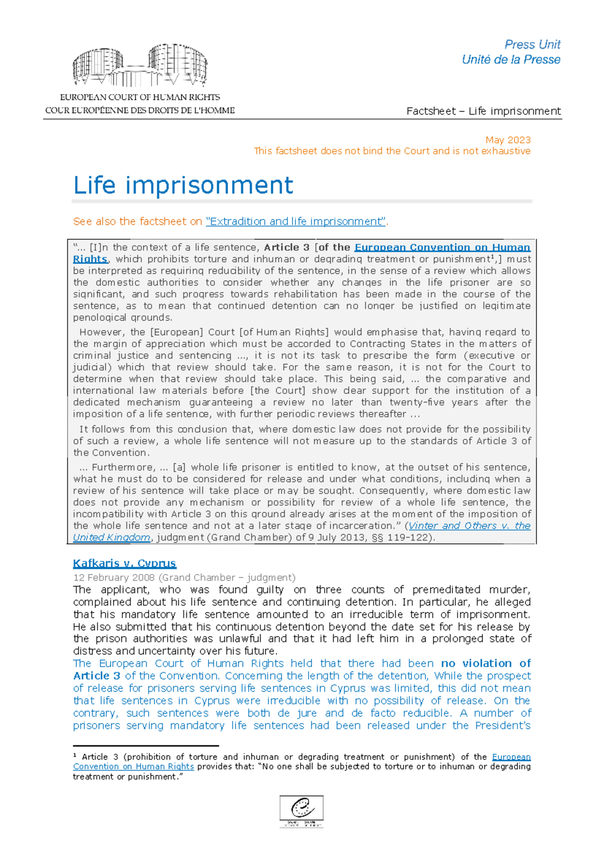 FS Life sentences ENG - Info on human rights - May 2023 This factsheet ...