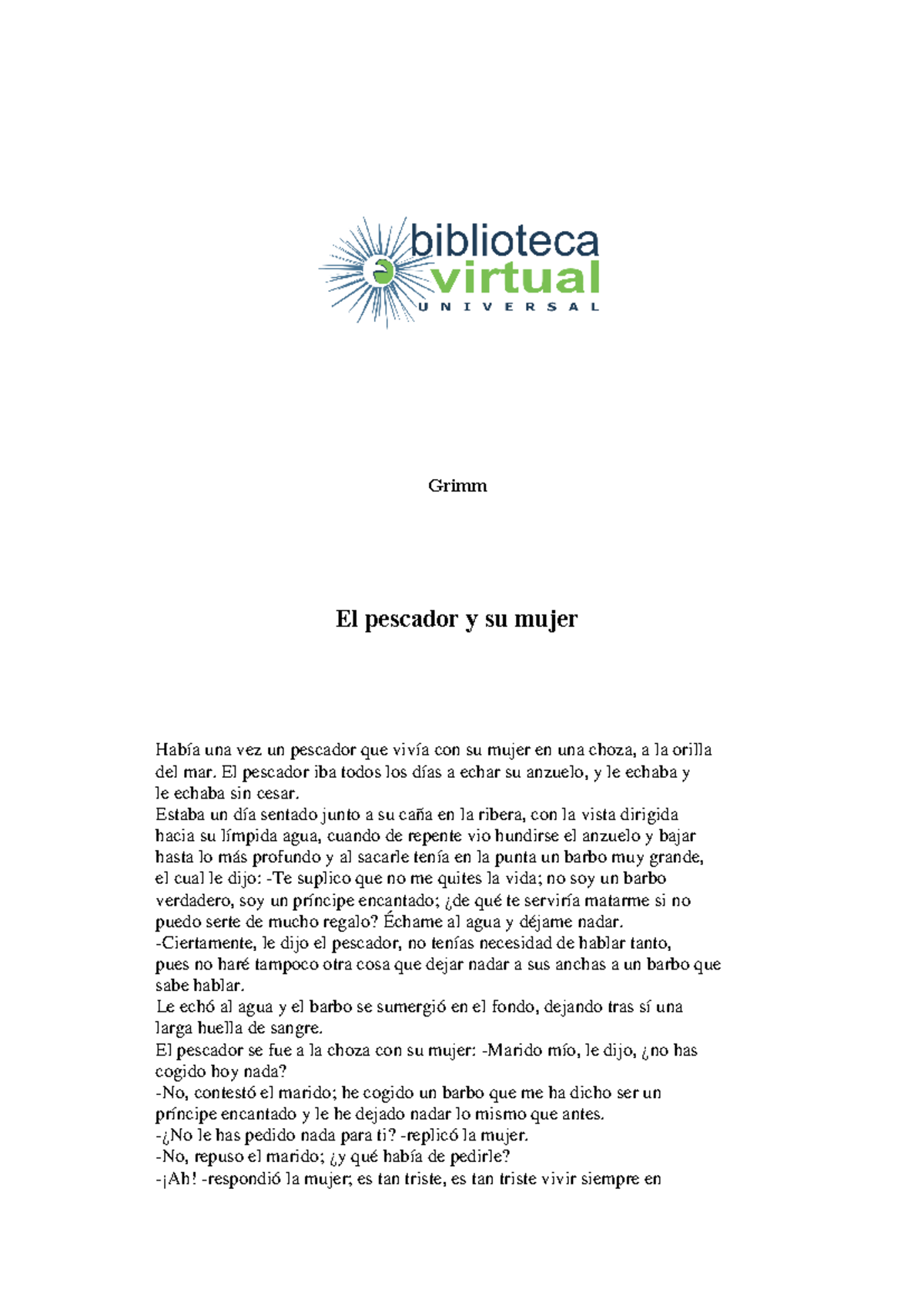 EL Pescador Y SU Mujer - Lectura para ejercicio de comprensión lectora ...