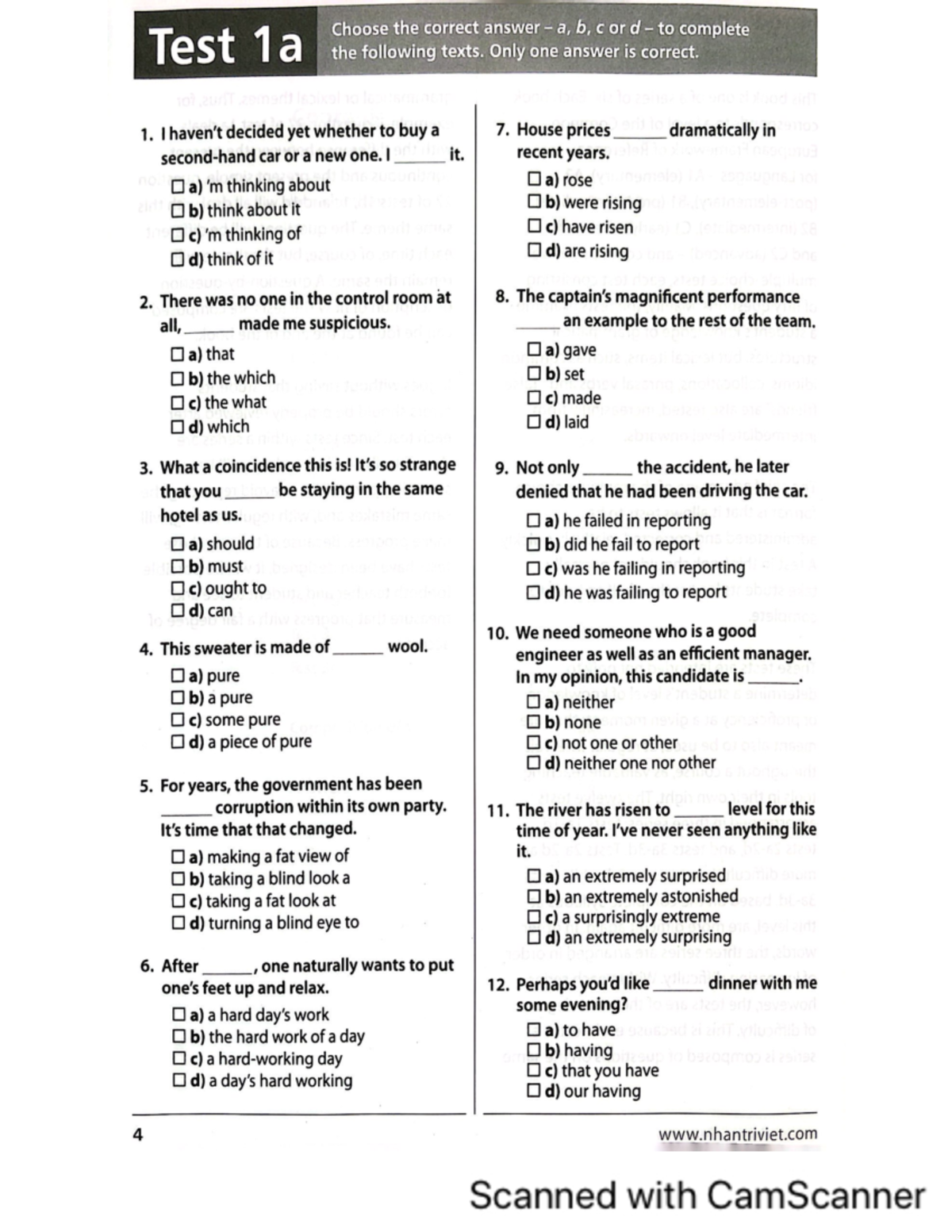C1-1A - Writing 2 - Test 1a Choose the correct answer a, b, C or d to ...