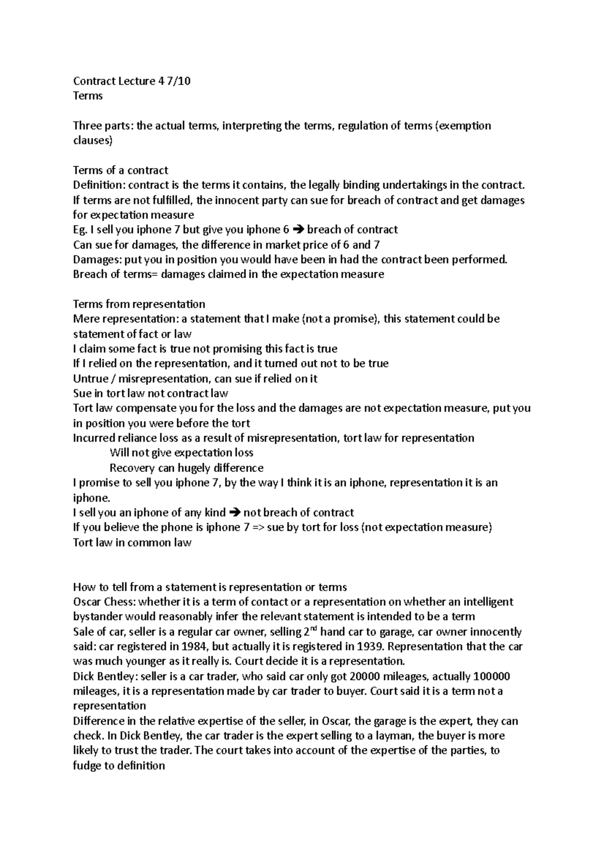 Contract Terms Topic 3 lecture - Contract Lecture 4 Terms Three parts ...