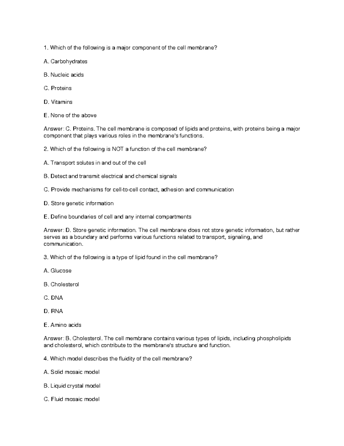 BIO152 Membranes MCQ+ mcqs - Which of the following is a major ...